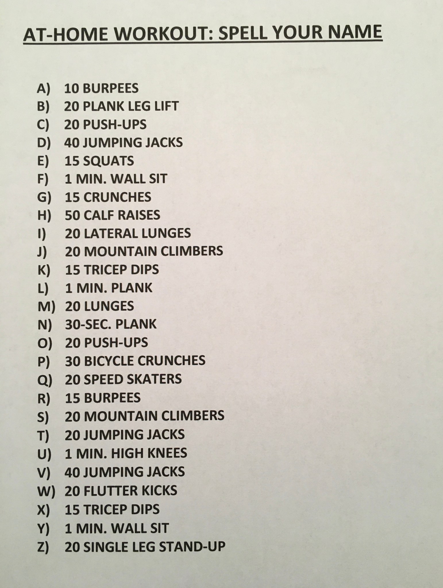 At Home Workout Series #1 – Spell Your Name! – Brain. Body. Food.